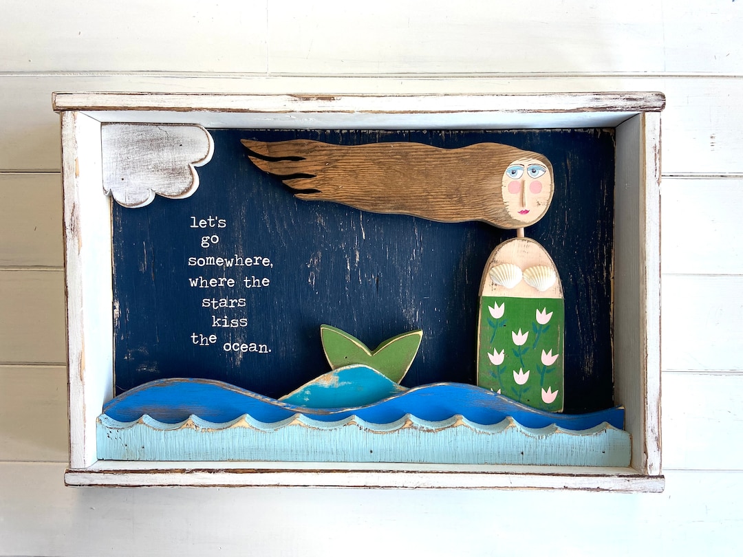 Original Rustic Reclaimed Wood Hand Painted Mermaid Folk Art Wall Decor ...
