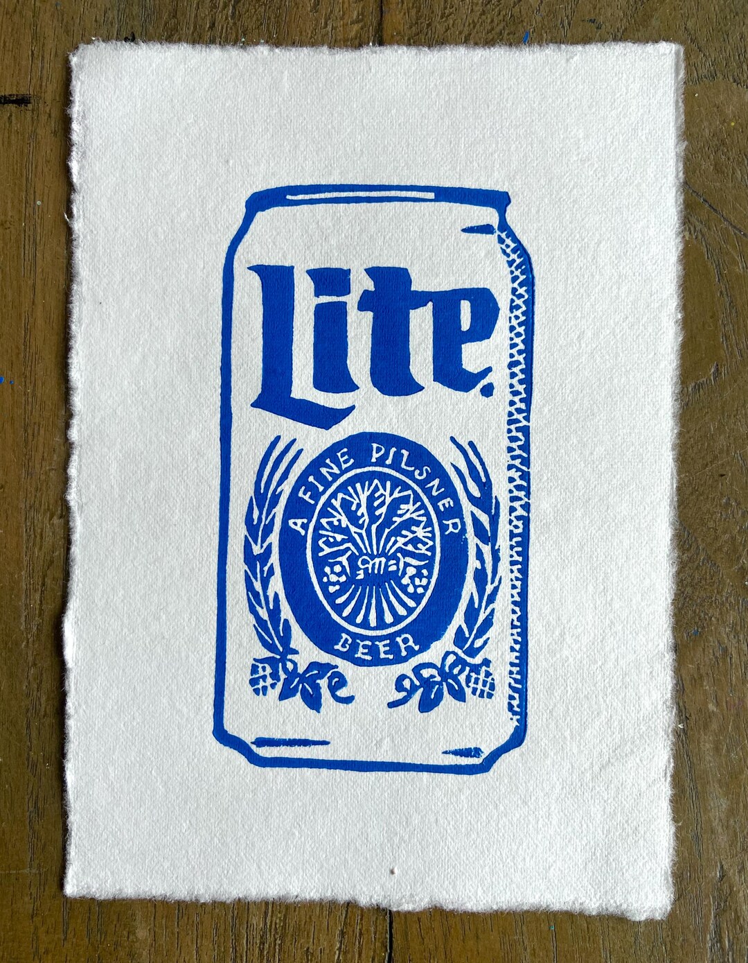 Original Miller Lite Beer Can Linocut Art Blue or Black - Etsy