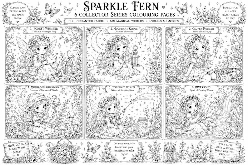 Sparkle Fern Fairy Colouring Pages Bundle | Printable Fairy Coloring ...