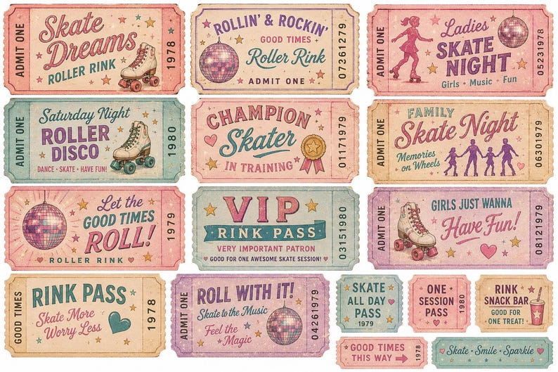 Vintage Roller Skating Writing Pages & Tickets | Skating Journal Kit ...