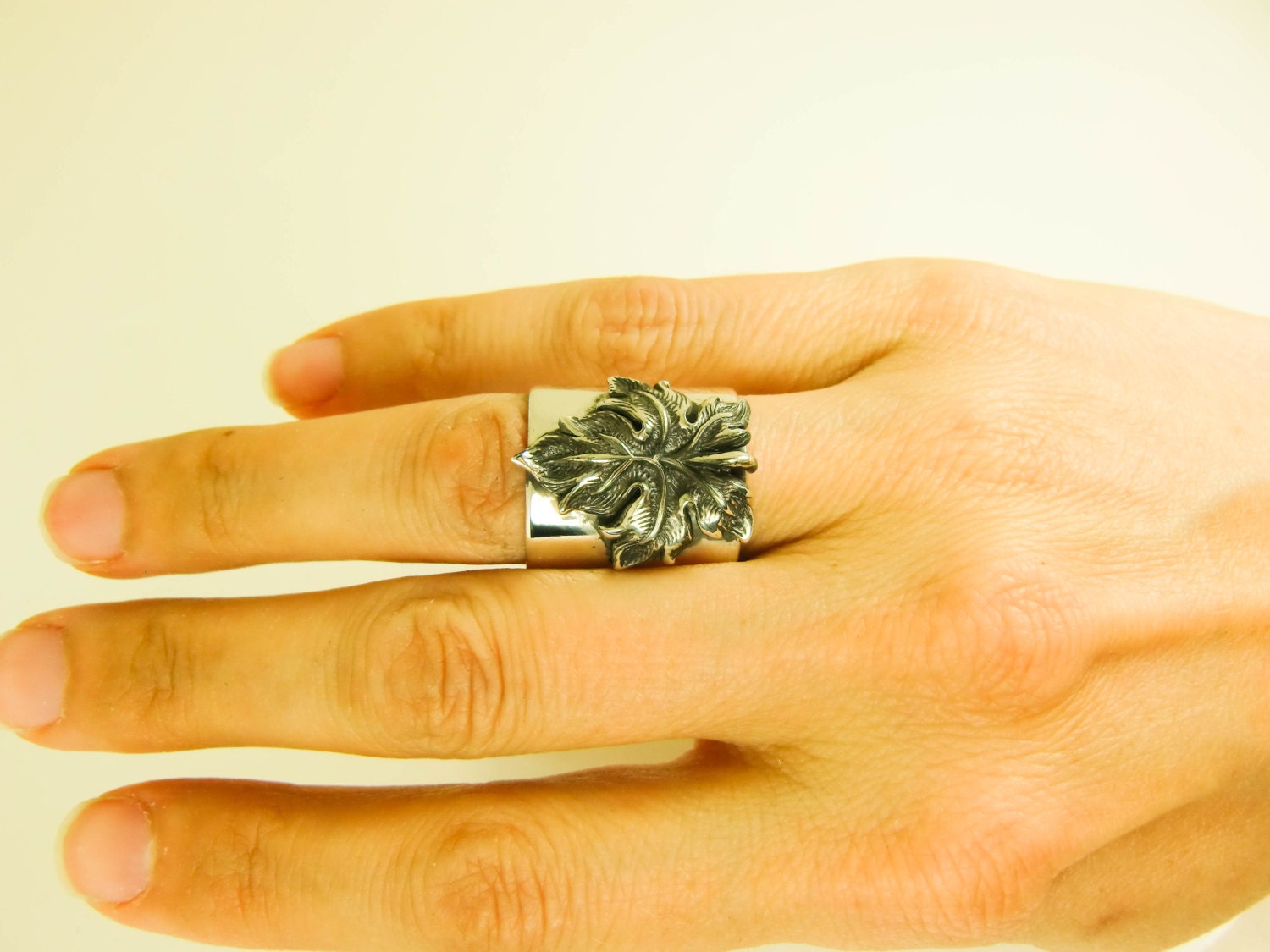 Sterling Silver Maple Leaf Ring Super Wide Leaf Ring Leaf - Etsy