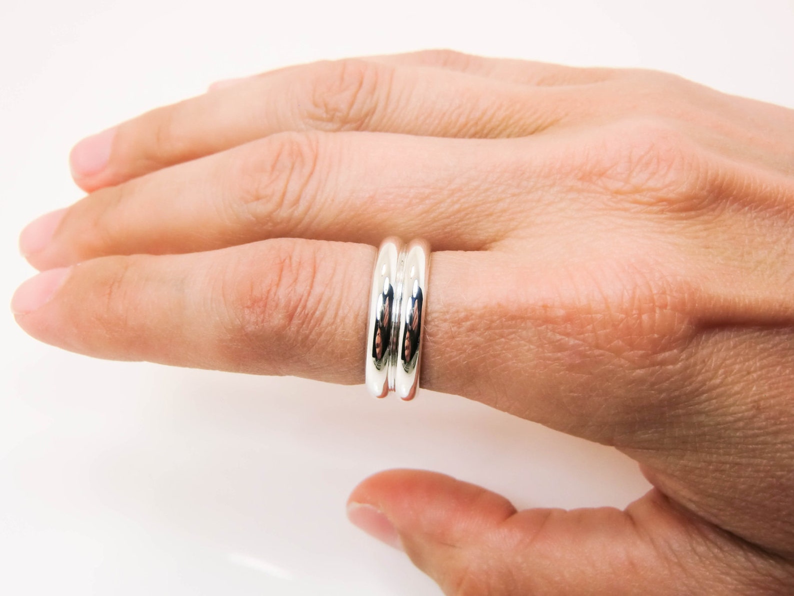 Handmade Sterling Silver Double Band Ring – Solid Statement Ring - No ...