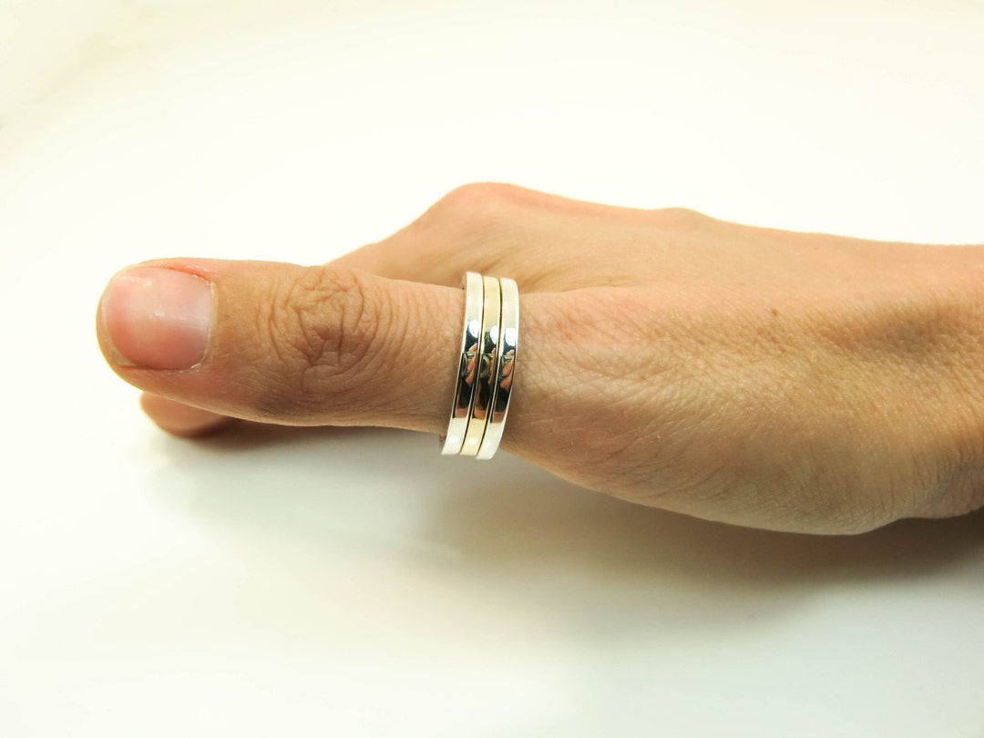 10K Gold & Sterling Silver Stacking Ring Set - Gold and Silver Stacker ...