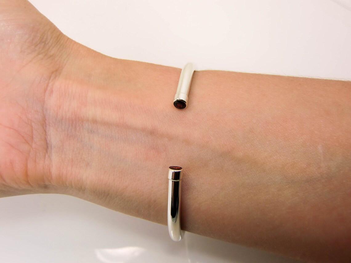 Sterling Silver and Garnet Cuff Silver Cuff With Tube Set - Etsy