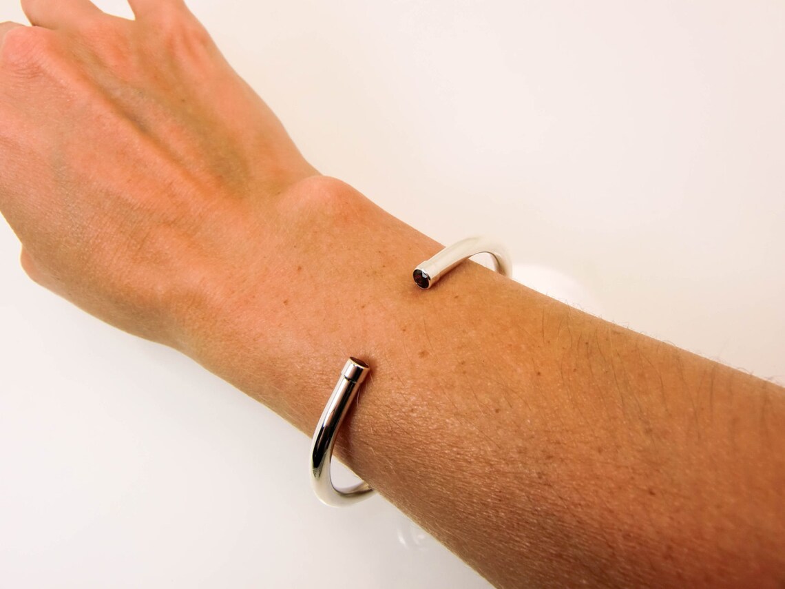 Sterling Silver and Garnet Cuff Silver Cuff With Tube Set - Etsy