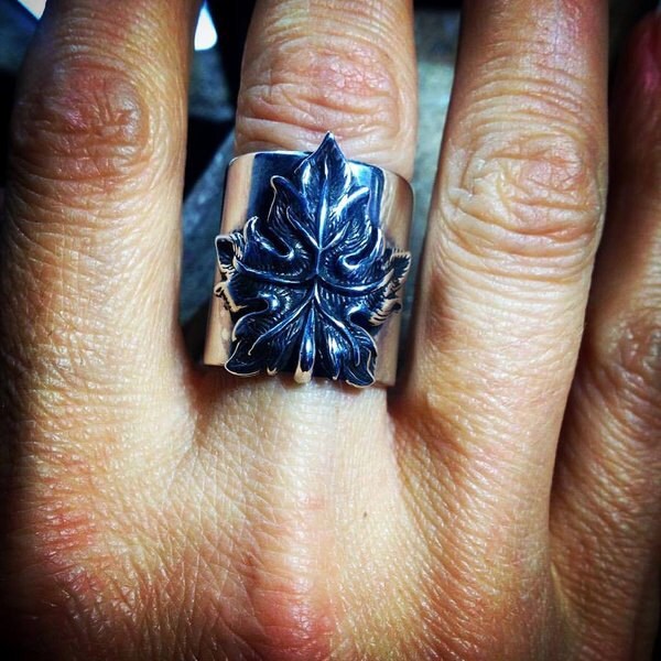 Sterling Silver Maple Leaf Ring Super Wide Leaf Ring Leaf - Etsy