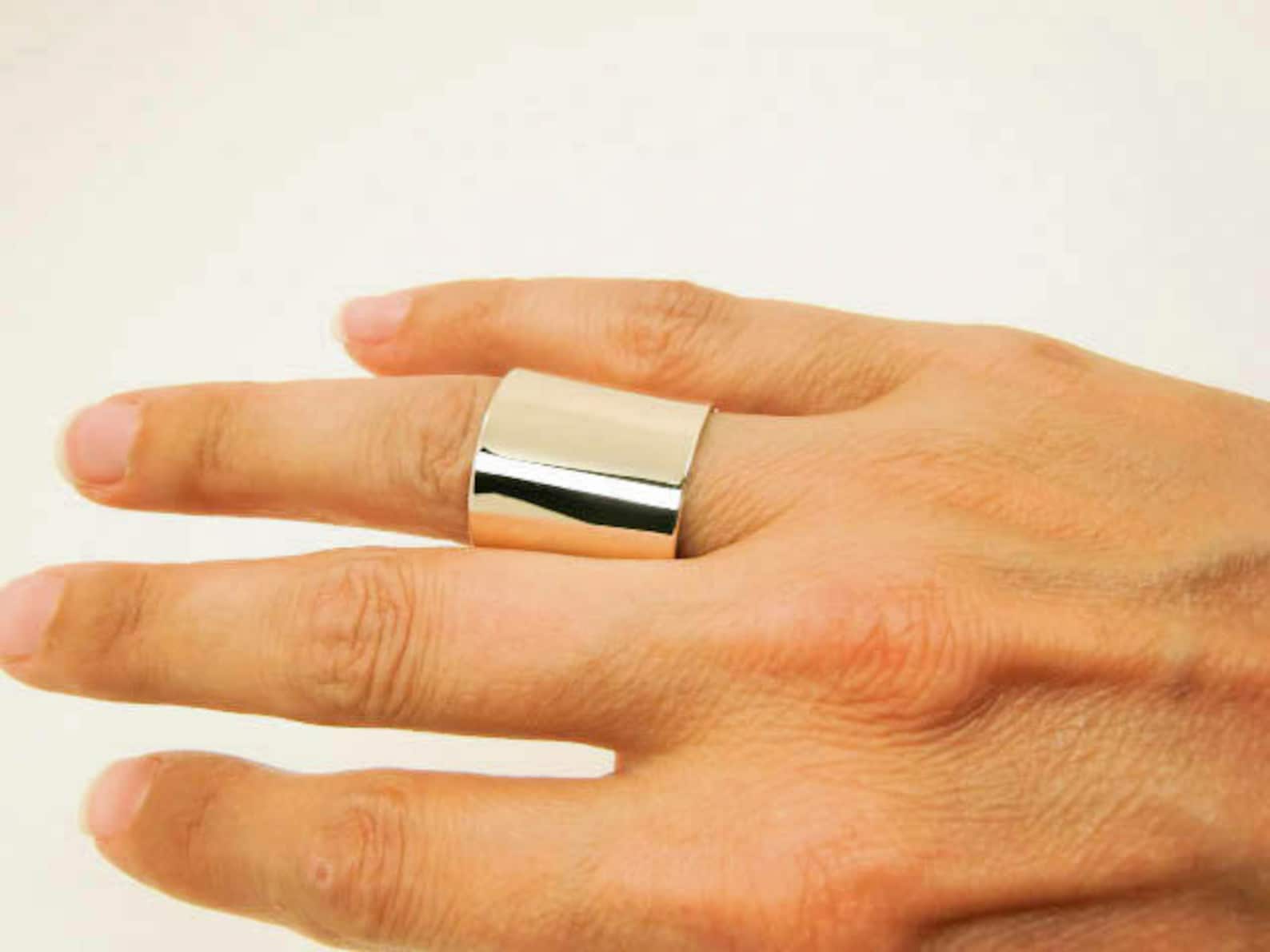 14K Gold Wide Ring 3/4 Wide Band Pure 14 Karat Yellow Gold Wide Ring ...