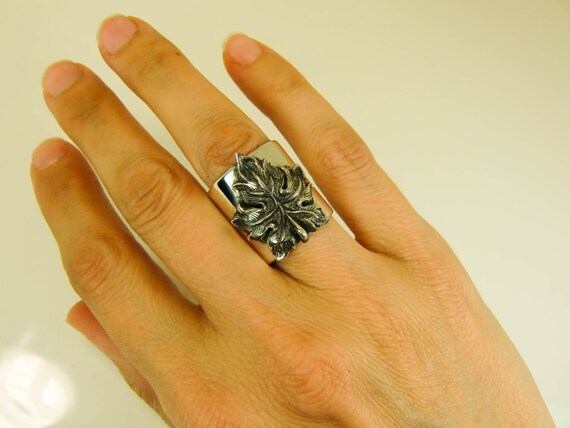 Sterling Silver Maple Leaf Ring Super Wide Leaf Ring Leaf | Etsy