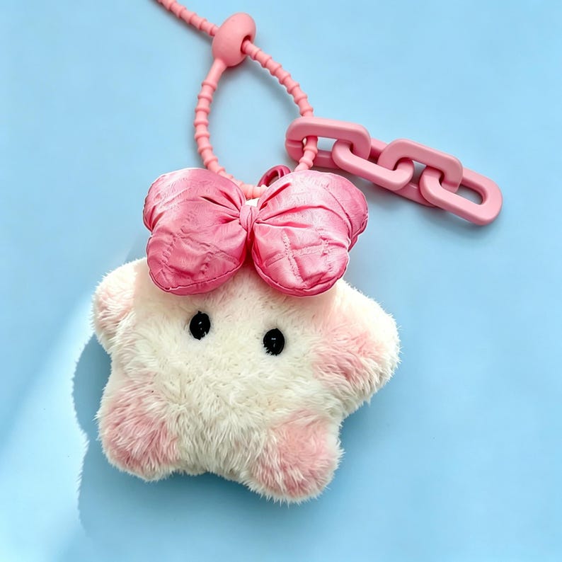 Custom Plush Star Bag Charm, Personalized Pink Bow Fluffy Star Keychain ...