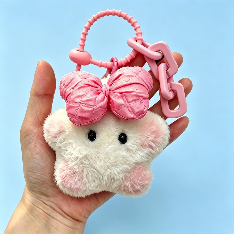 Custom Plush Star Bag Charm, Personalized Pink Bow Fluffy Star Keychain ...