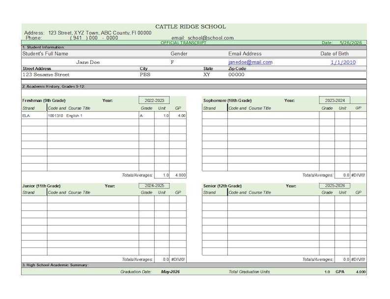 High School Transcript for Florida 2026 - Etsy Canada