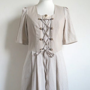German Dirndl Dress by Petressa, Beige Trachten Gown, Checked Pleated ...