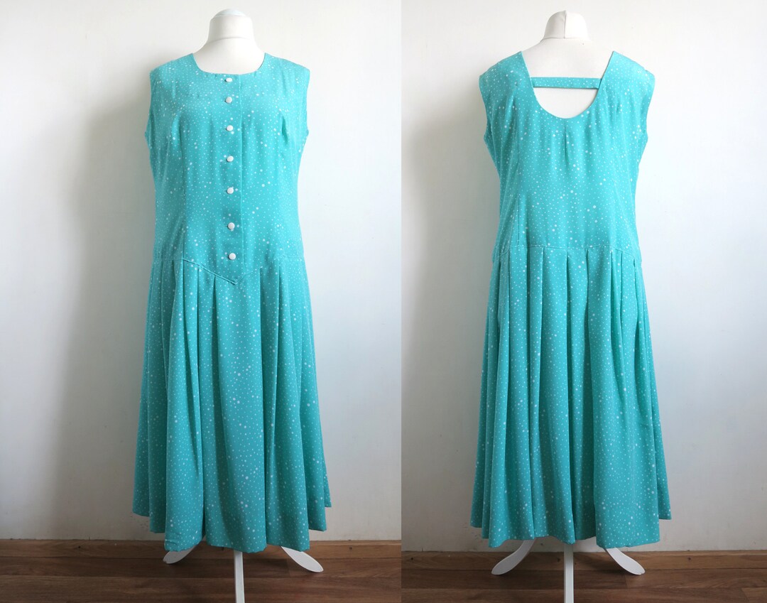 Open Back Summer Gown, Turquoise Blue White Polka Dot Sundress, Drop ...