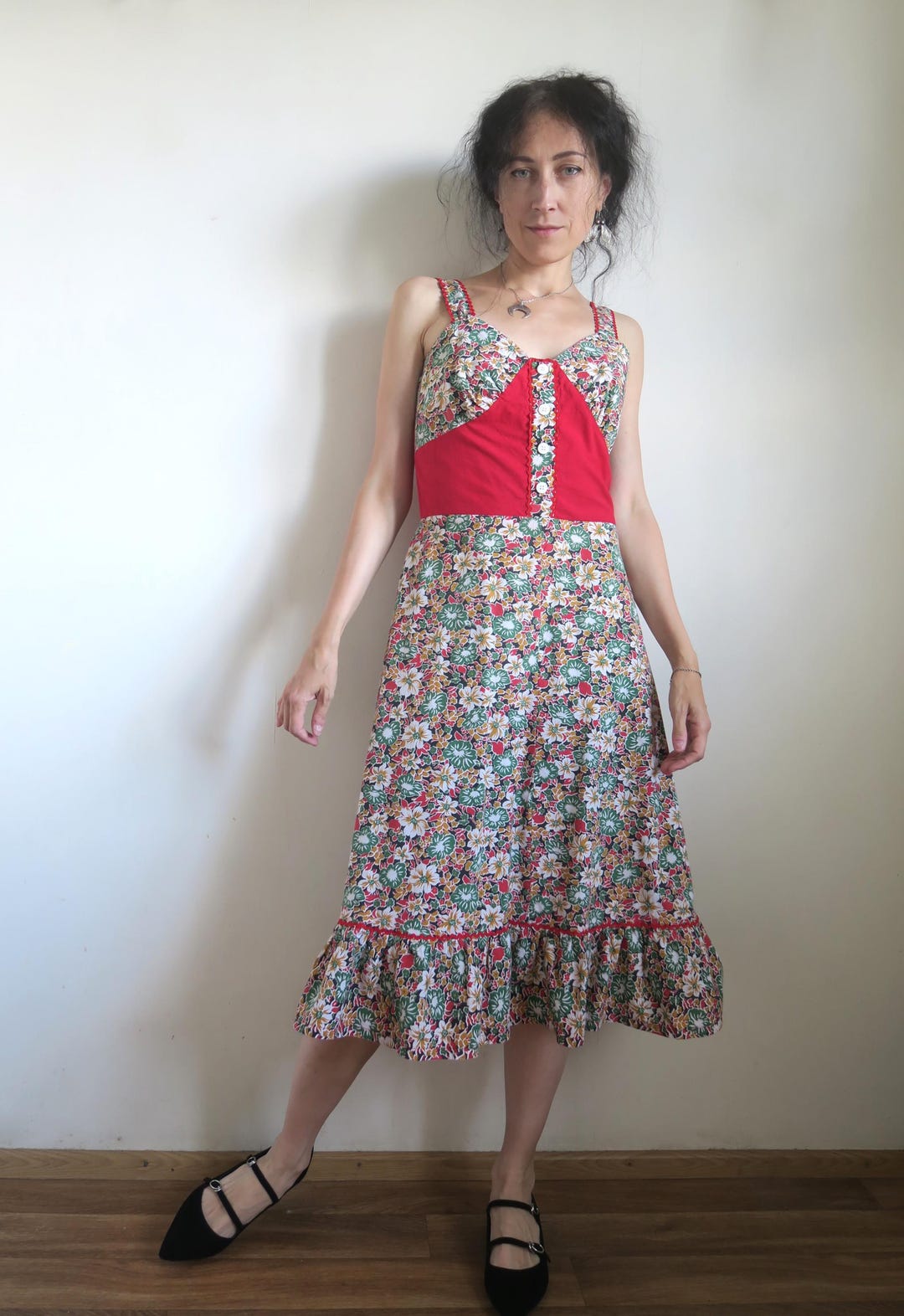 Floral Calico Sundress, Cottagecore Country Wear, 70's Summer Beach ...