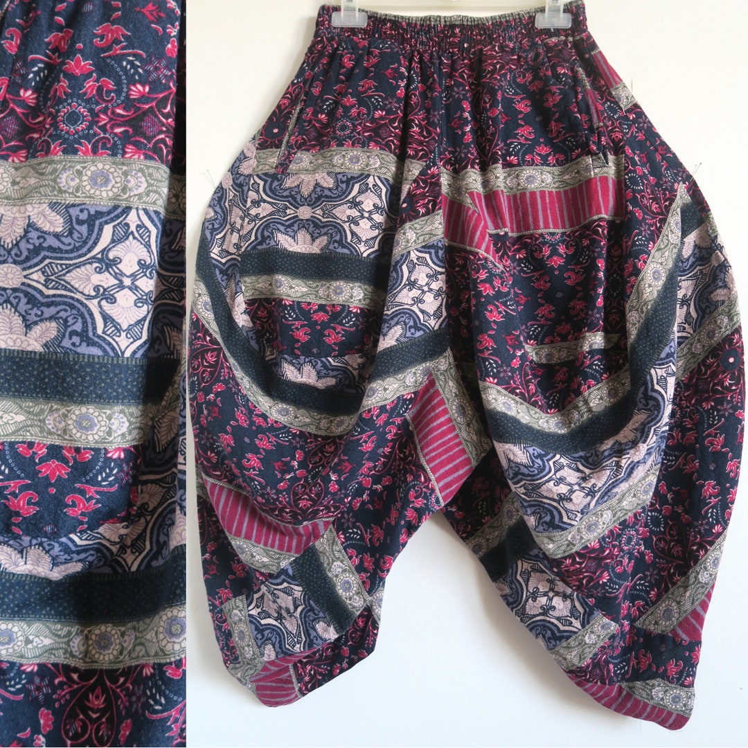 Patchwork Print Harem Pants, Pakistani Block Printed Salwar, Fuchsia ...