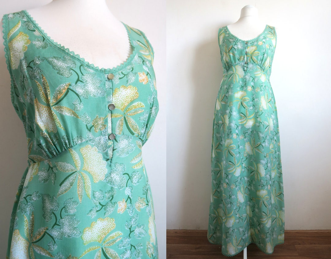TRIUMPH Long Night Dress, Pale Green Yellow Psychedelic Prairie Dress ...