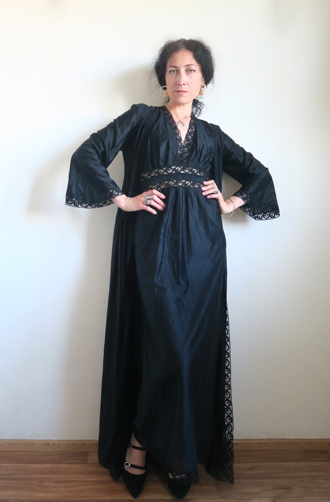 Czechoslovakia Peignoir Negligee Set, Floor Length Boudoir Dress and ...