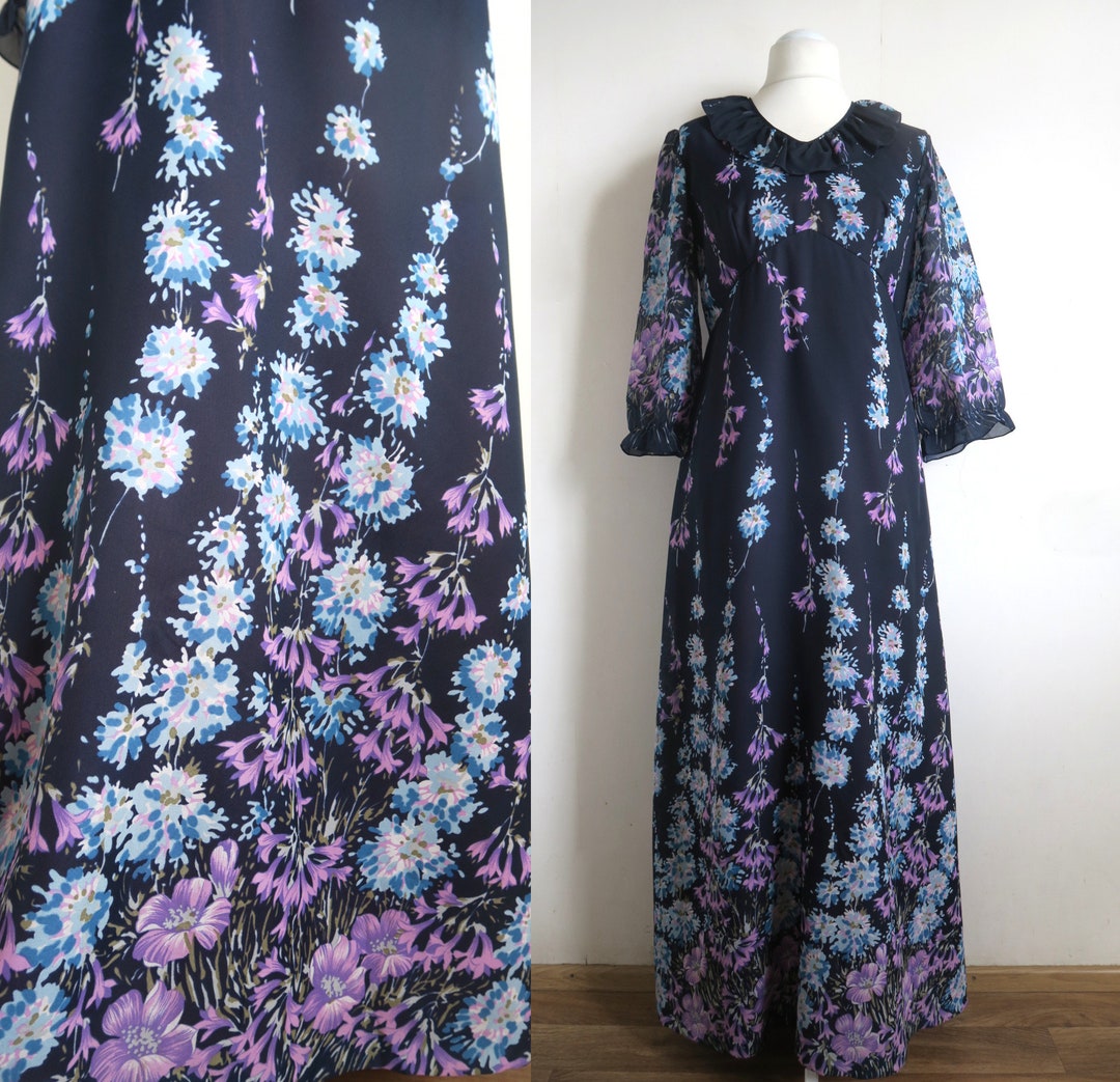 Floral Prairie Ball Gown, 60-70's Homemade Party Maxidress, Psychedelic ...