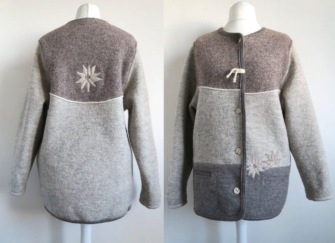 Warm Wool Coat by SOLO, Austrian Trachten Jacket, Pale Gray Granny ...