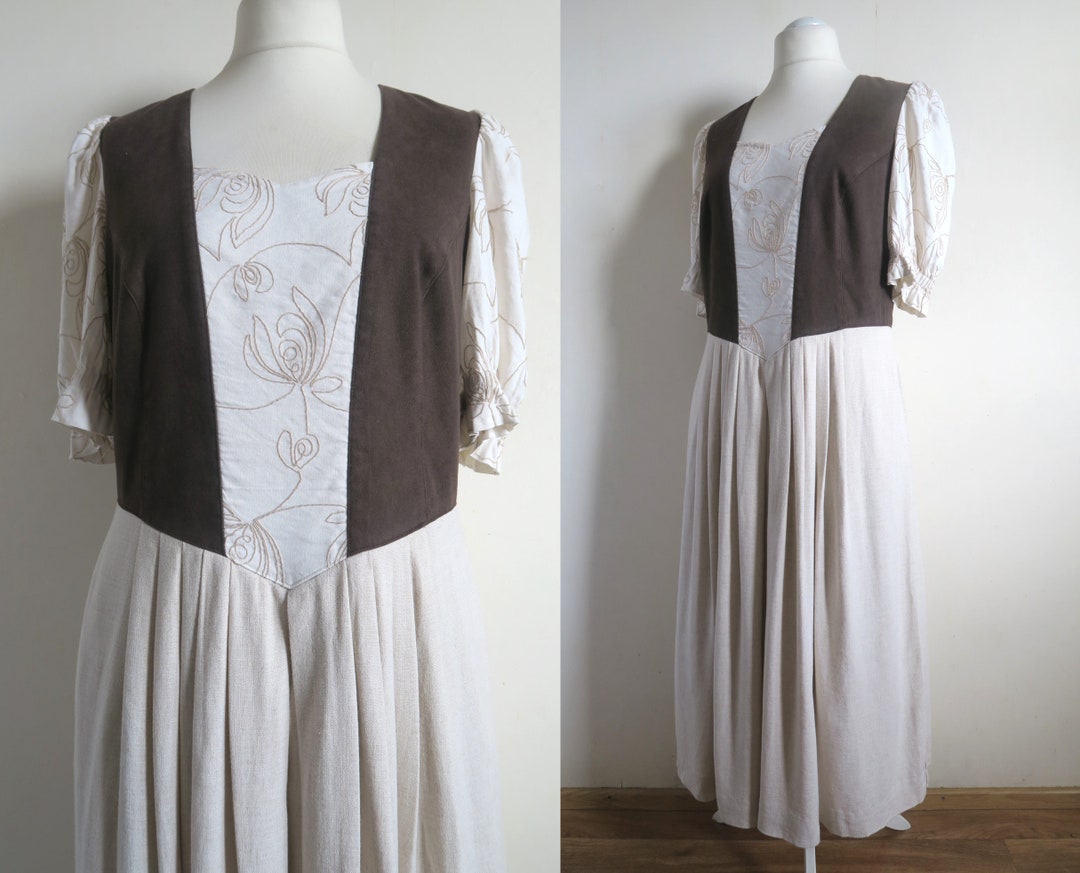 German Trachten Dress, Rose Dirndl Aus Bayern, Linen Blend Country Gown ...