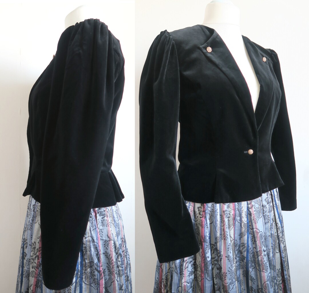 Victorian Mourning Jacket by Meico Trachten, Black Velvet Peplum Coat ...