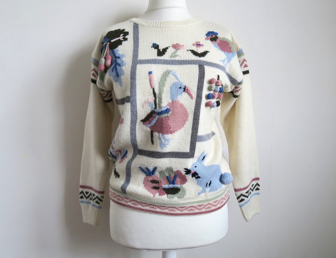 Rene Derhy Duck & Bunny Sweater, Cute Knitted Easter Pullover, Crochet ...