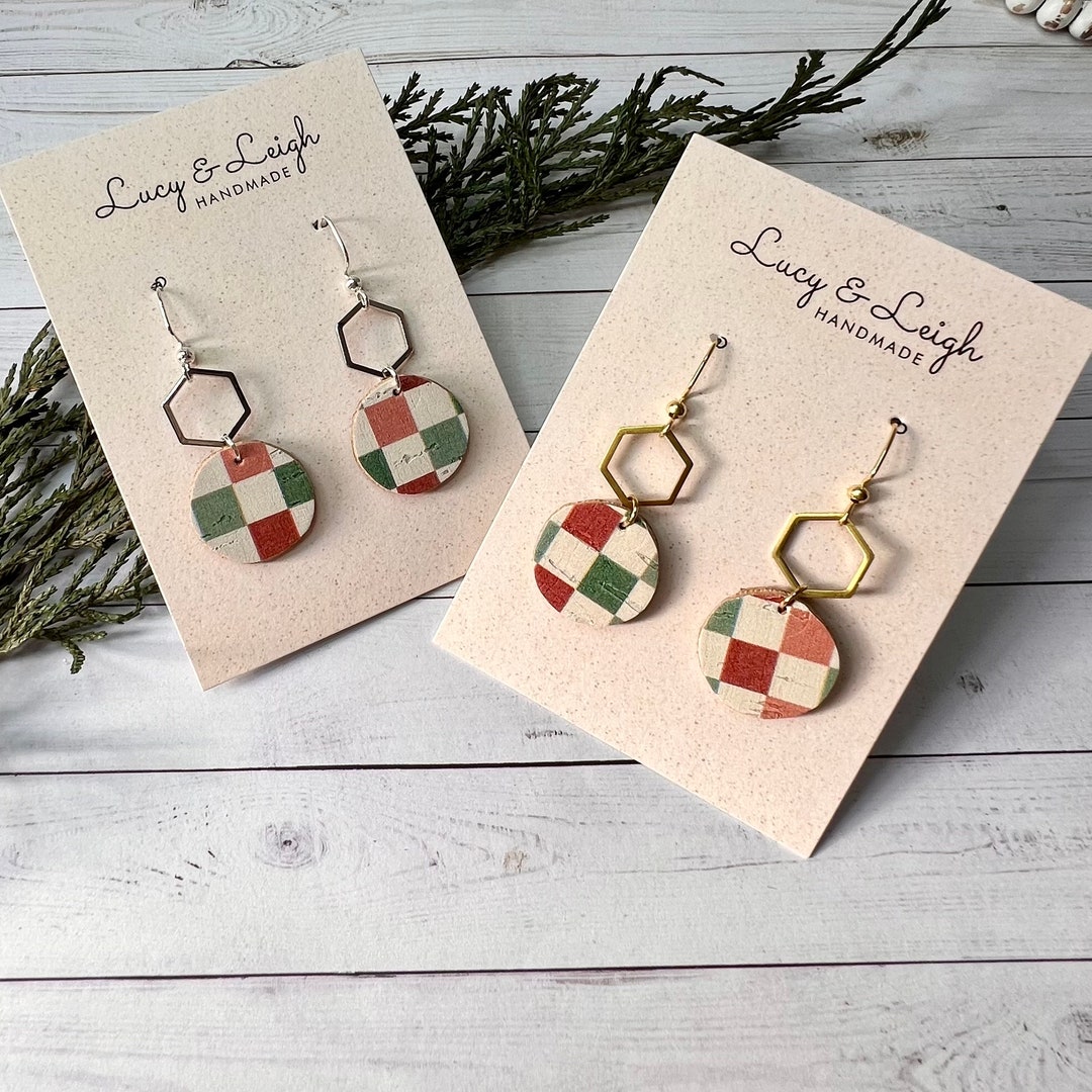 Handmade Leather Earrings, Christmas Earrings Dangle, Holiday Earring ...