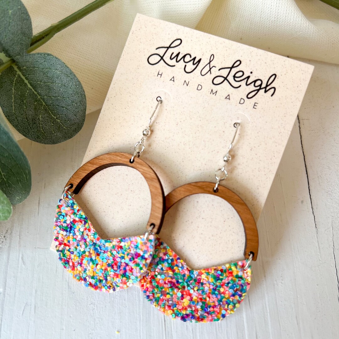 Beachy Earrings Glitter, 5th Anniversary Gift for Wife, Boho Chic ...