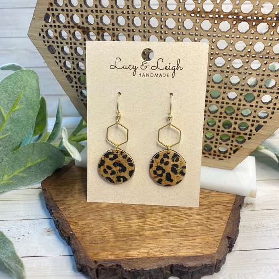 Handmade Leather Earrings Dangle and Drop Leather Earrings for Women Lightweight Brass Earrings Norma Natural Leopard MTO Etsy