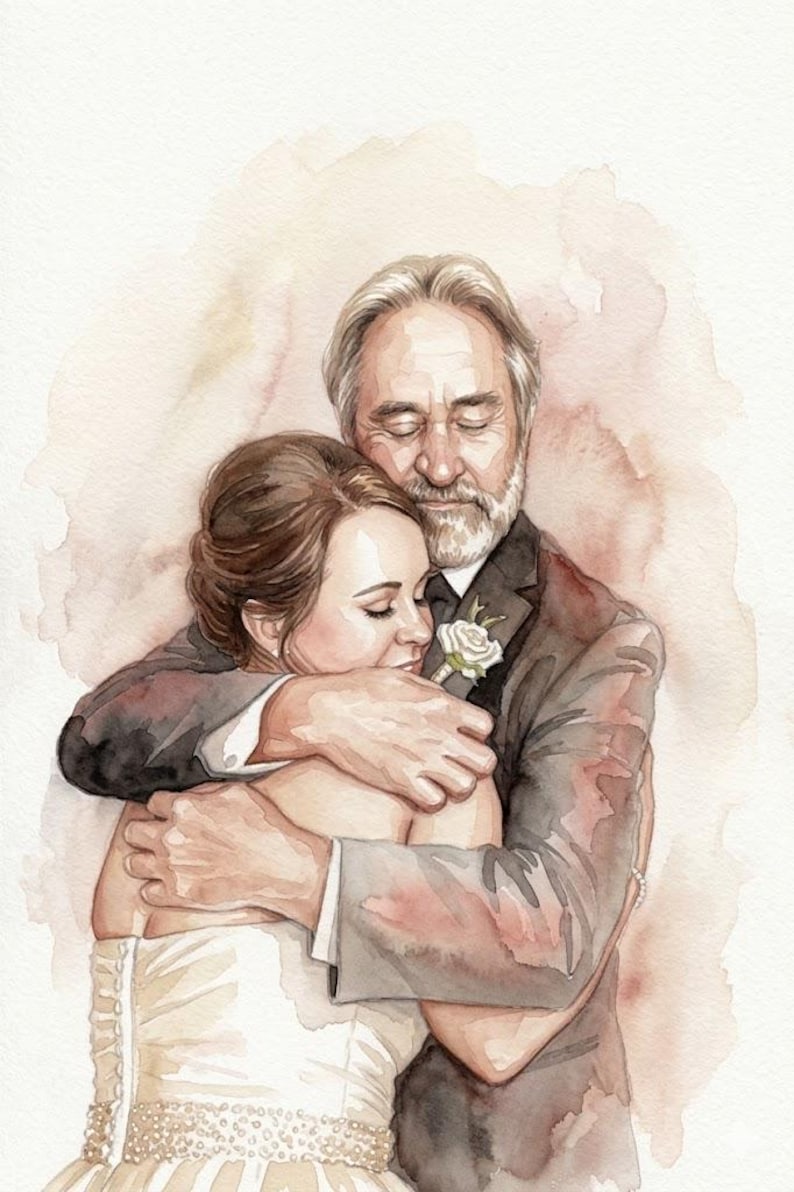 Personalized Father Daughter Portrait | Watercolor Custom Photo ...