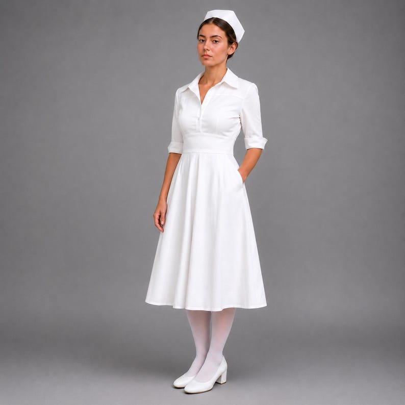 White Nursing Dress: Pinning Ceremony Scrub Dress (XS-3XL) - Etsy UK