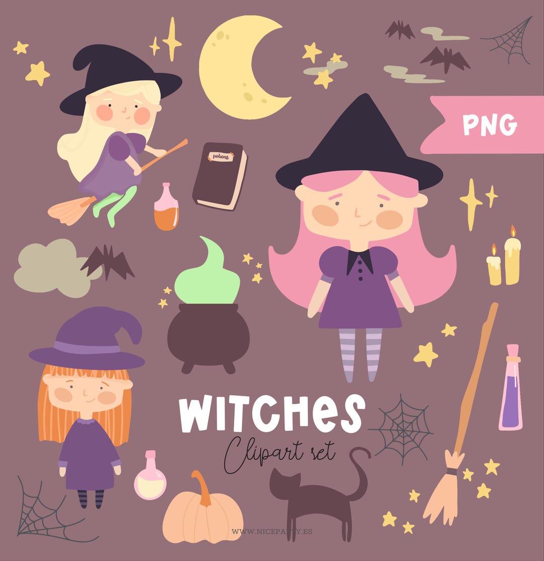 Halloween Witches Clip Art Set PNG - Etsy
