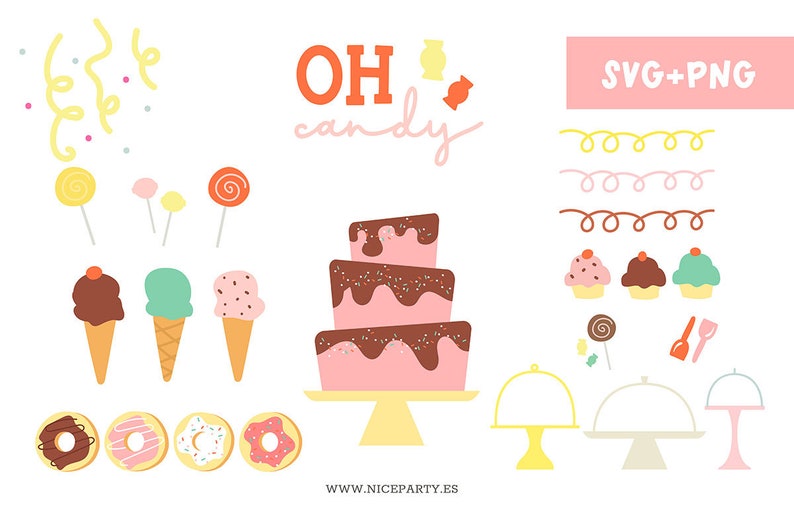 Candy and Ice Cream Party Clip Art Set PNG SVG - Etsy
