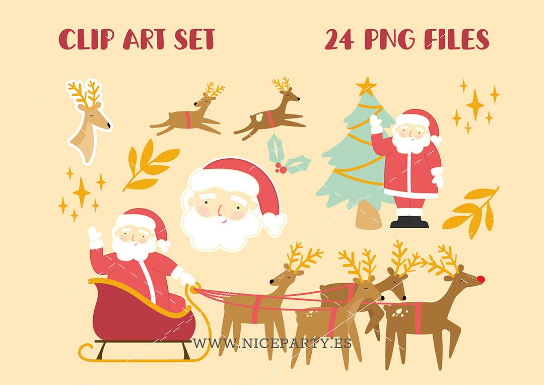 Santa and Reindeers Clip Art Set PNG - Etsy