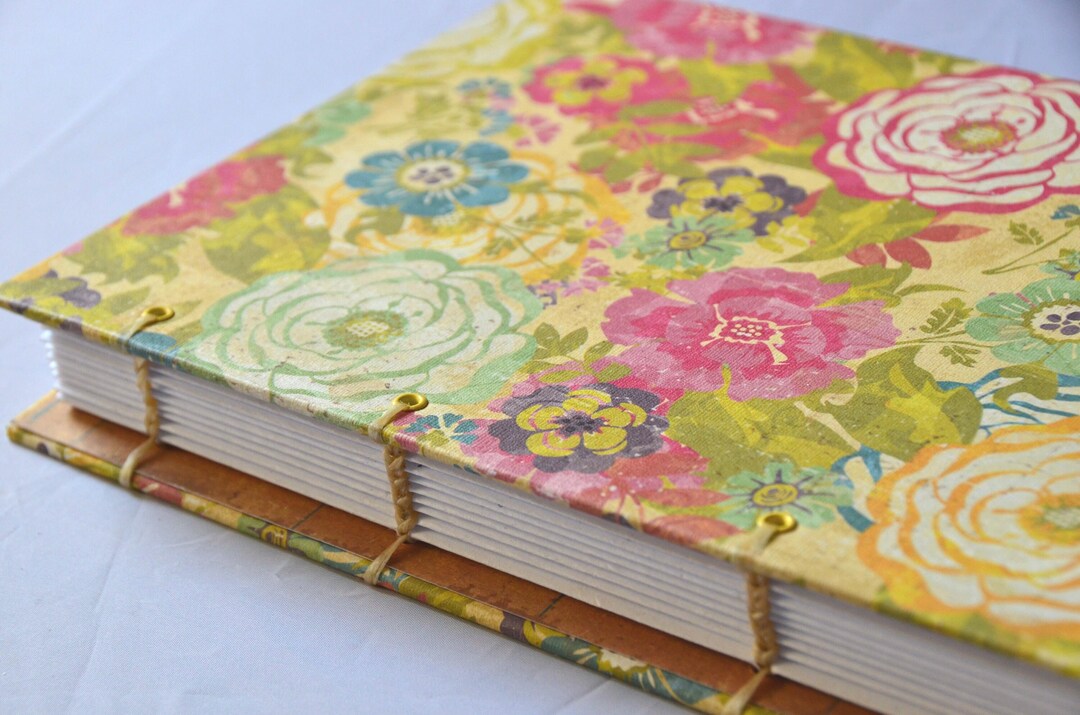 Bright Floral Craft Paper Cover With Vintage Calendar | Hand-sewn Lined ...