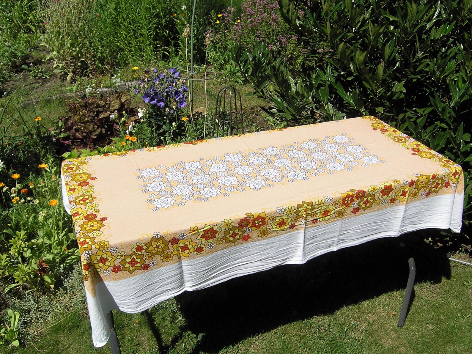 Vintage Rectangular Tablecloth, Retro Floral Cotton Tablecloth, Mid ...