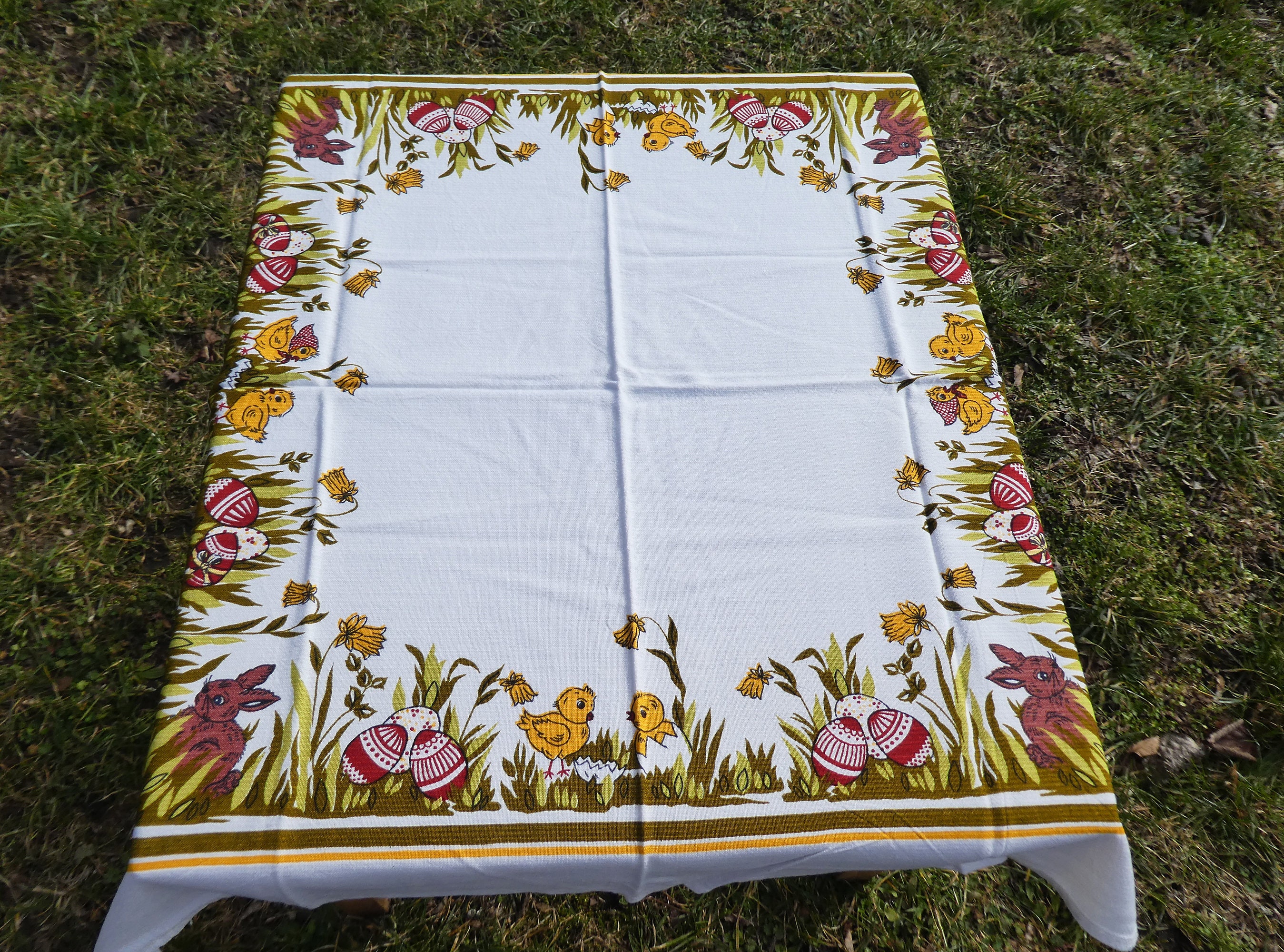 Vintage Square Easter Tablecloth, Table Topper, Easter Rayon Tablecloth ...