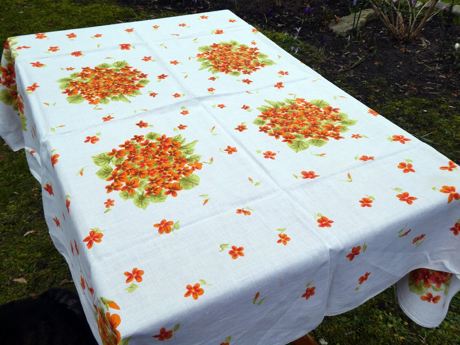 Vintage Orange Floral Linen Tablecloth Mid Century Orange - Etsy