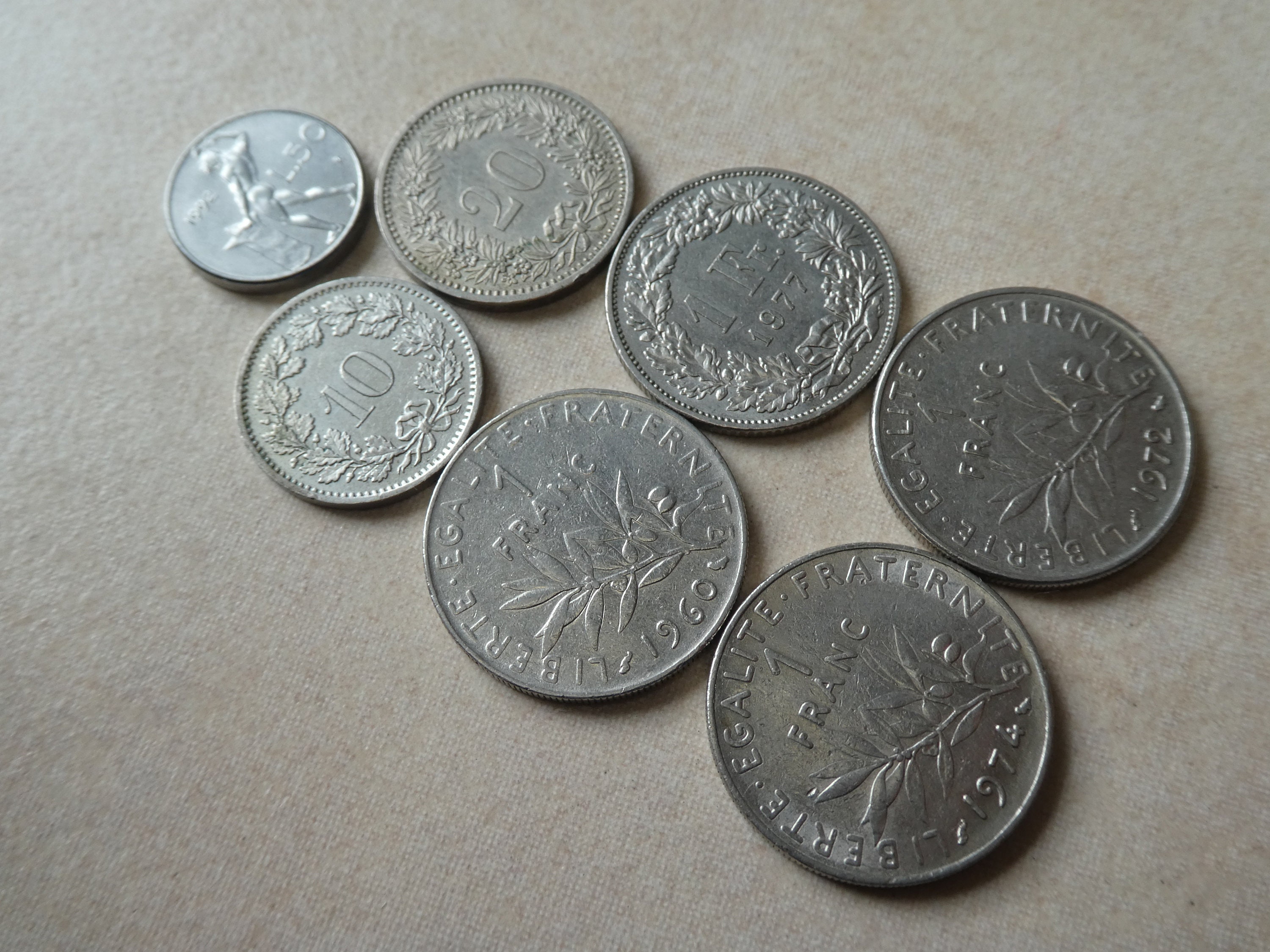 Set of Swiss Franc Coins 1960-1985 and Italian Lira Coin 1992, Swiss ...