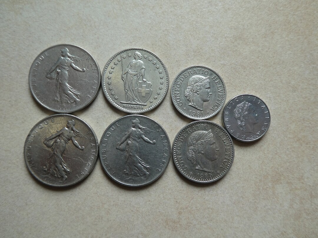 Set of Swiss Franc Coins 1960-1985 and Italian Lira Coin 1992, Swiss ...