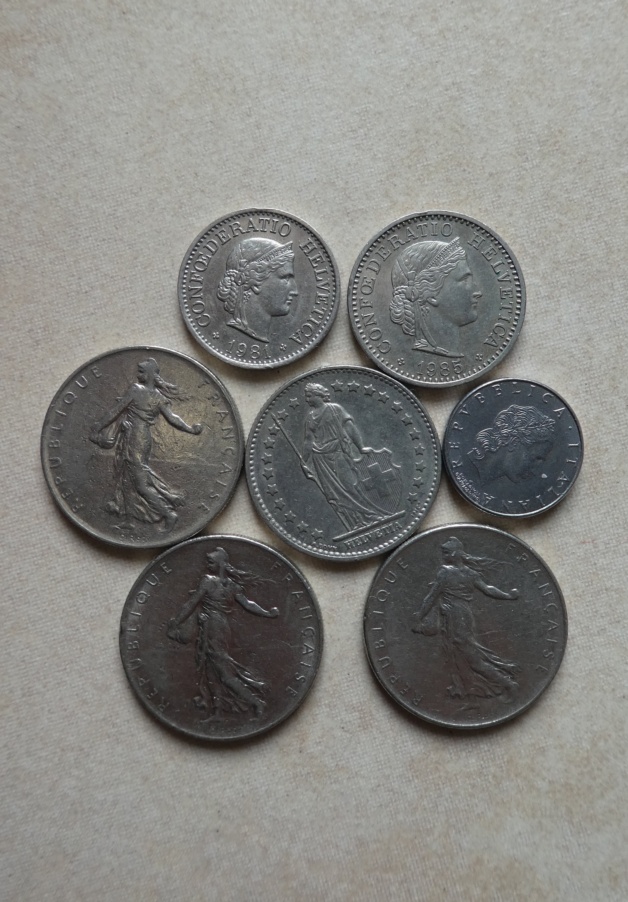 Set of Swiss Franc Coins 1960-1985 and Italian Lira Coin 1992, Swiss ...