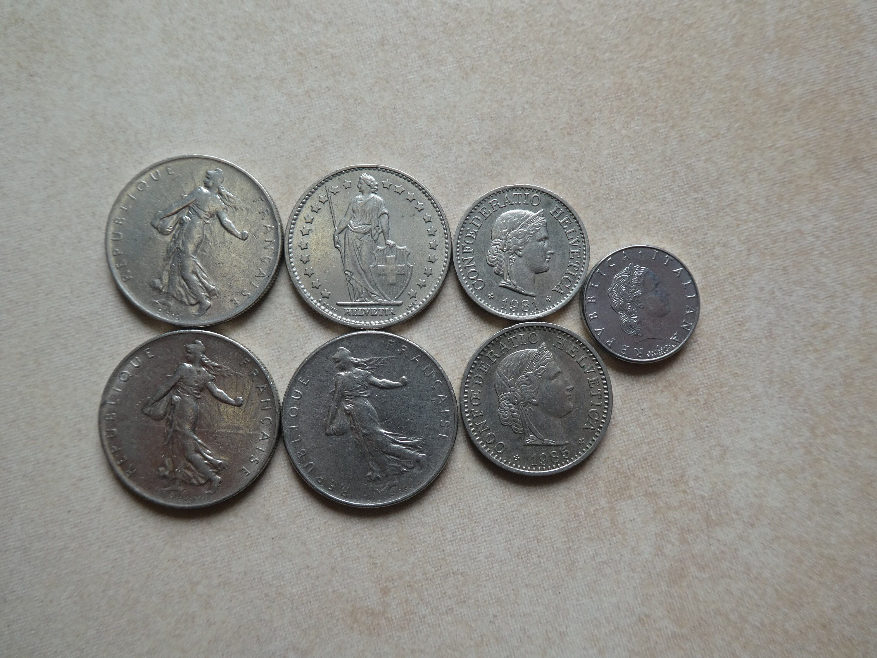 Set of Swiss Franc Coins 1960-1985 and Italian Lira Coin 1992, Swiss ...