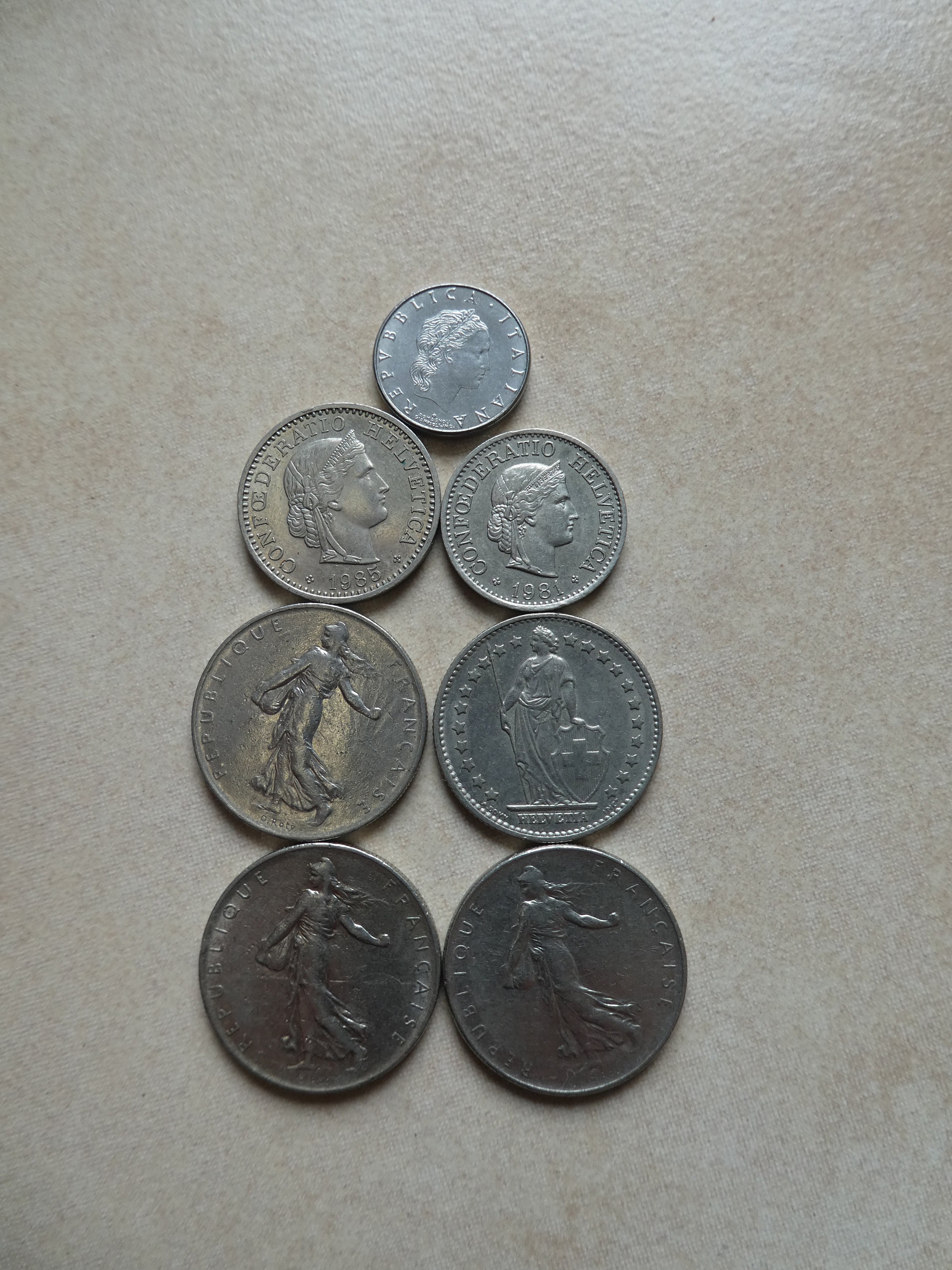 Set of Swiss Franc Coins 1960-1985 and Italian Lira Coin 1992, Swiss ...