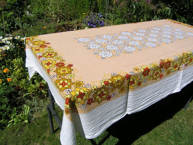 Vintage Rectangular Tablecloth, Retro Floral Cotton Tablecloth, Mid ...