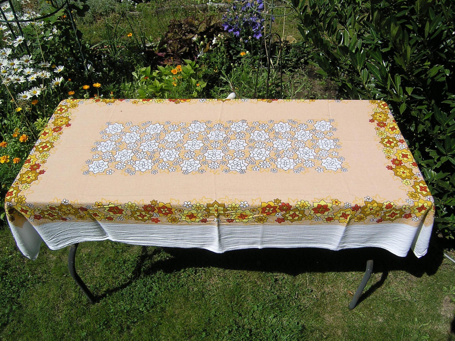Vintage Rectangular Tablecloth, Retro Floral Cotton Tablecloth, Mid ...