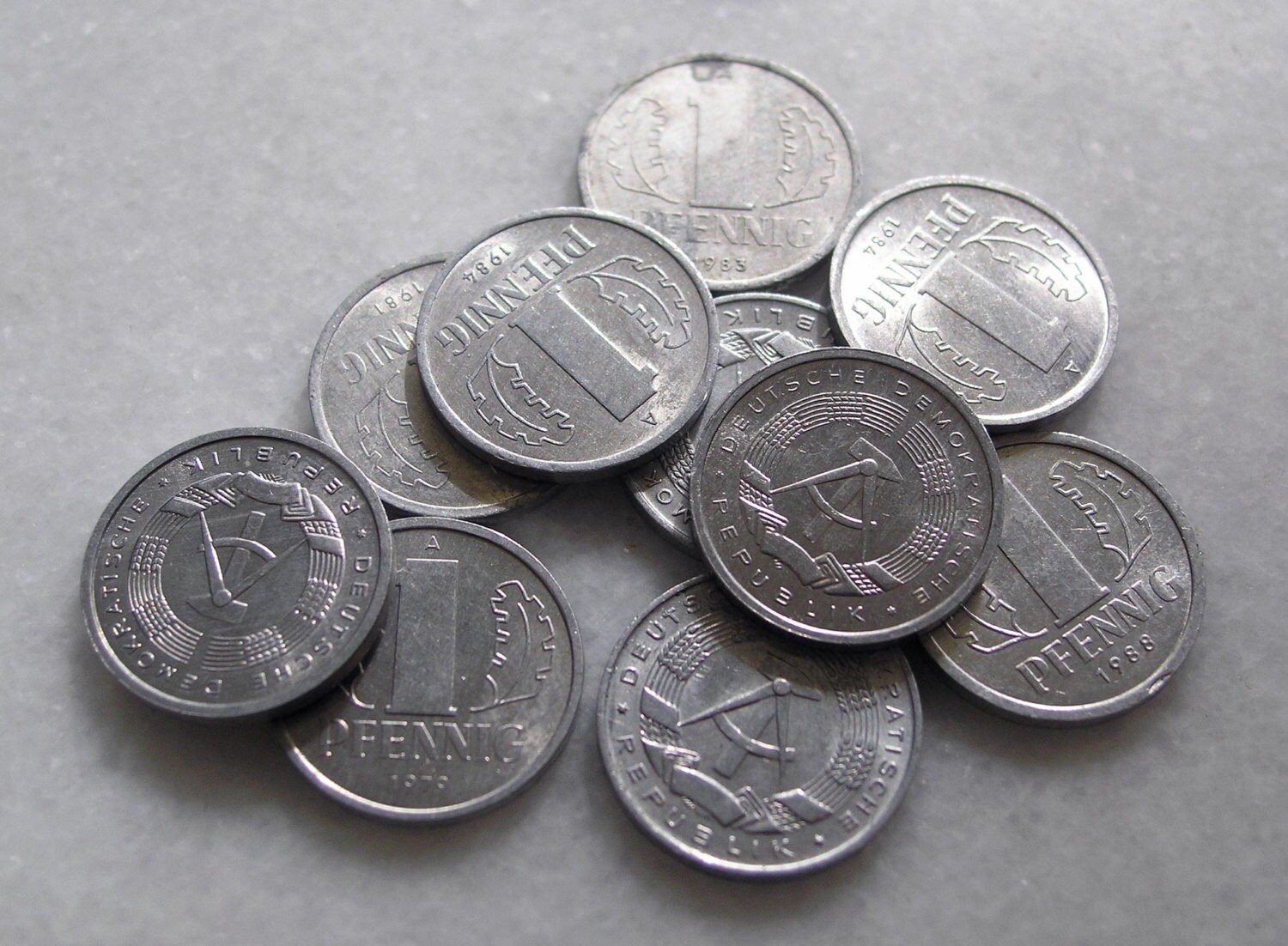 Lot of 10 East German Collectible 1 Pfenning GDR former East Germany ...