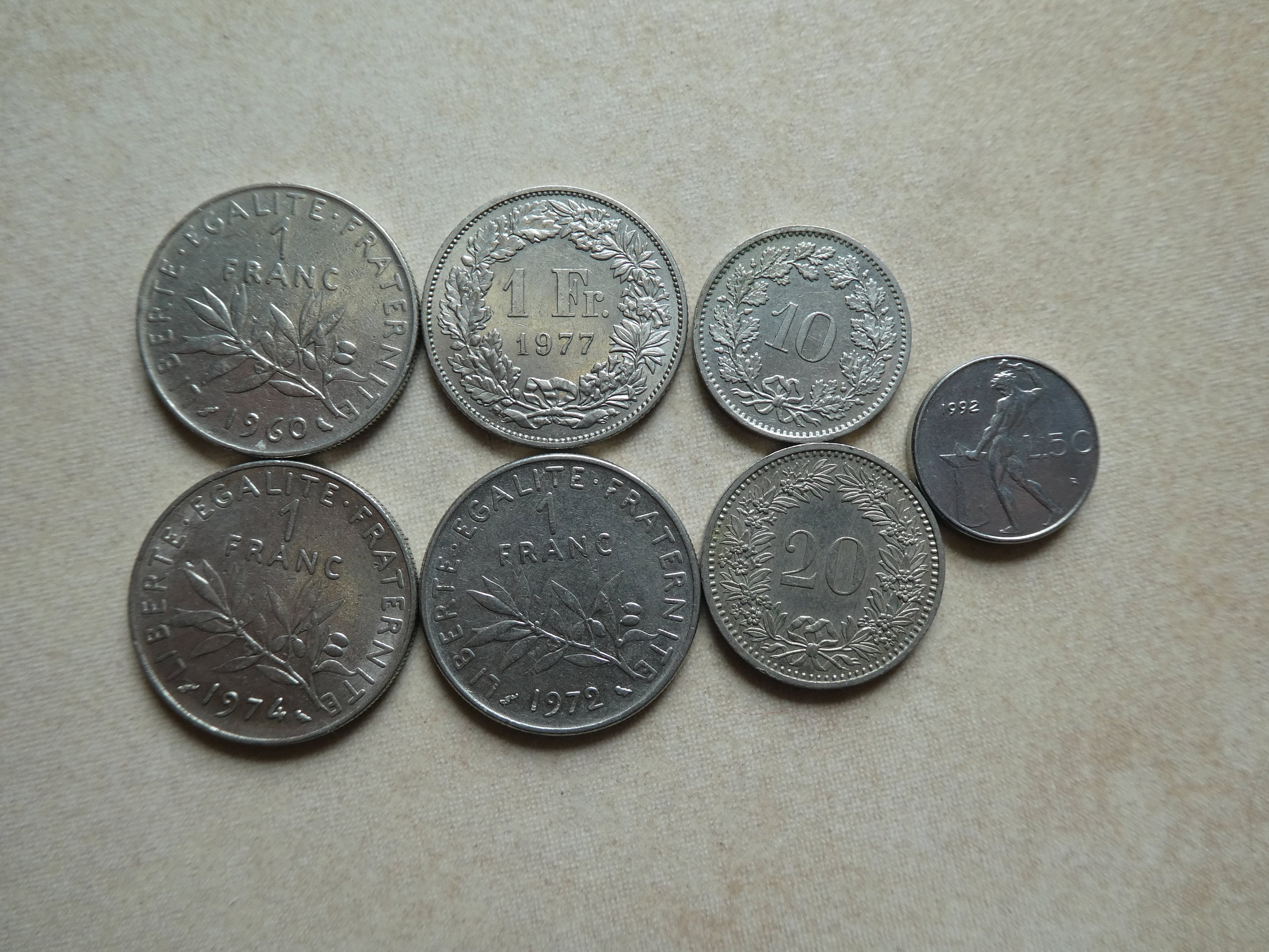 Set of Swiss Franc Coins 1960-1985 and Italian Lira Coin 1992, Swiss ...