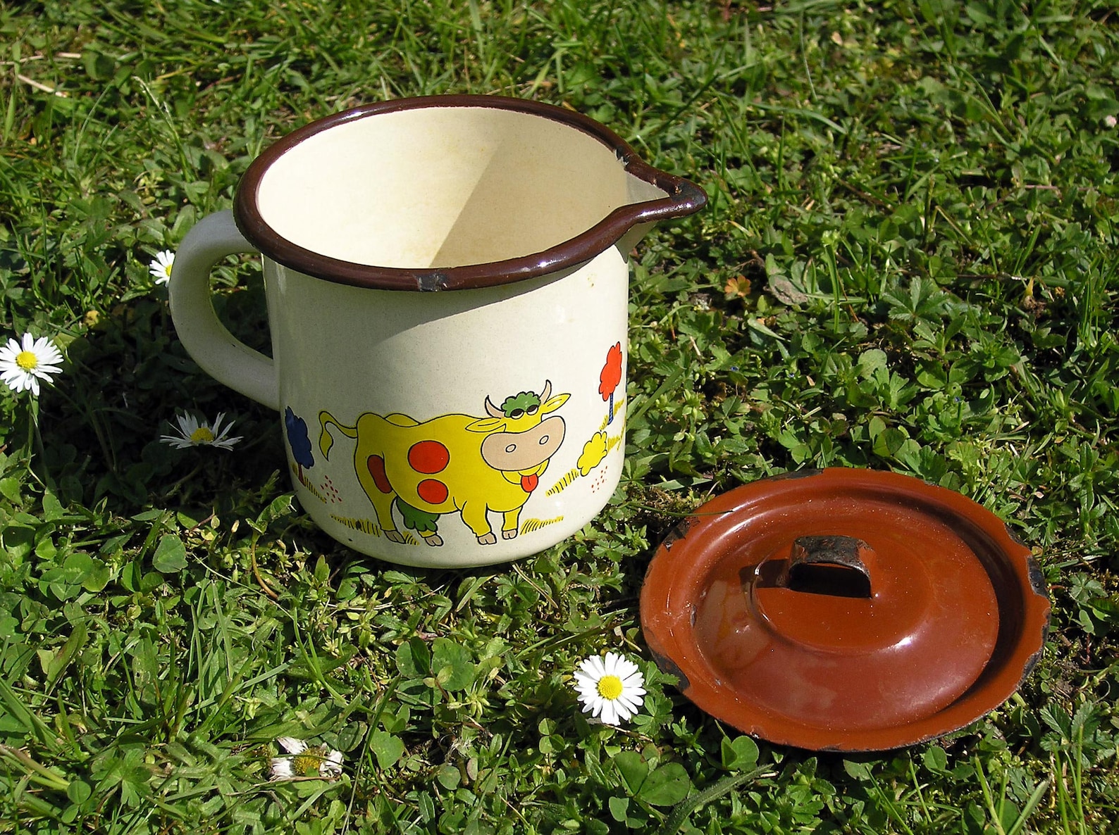 Vintage Enamel Milk Pitcher With Cow Milk Heating Pot Milk | Etsy