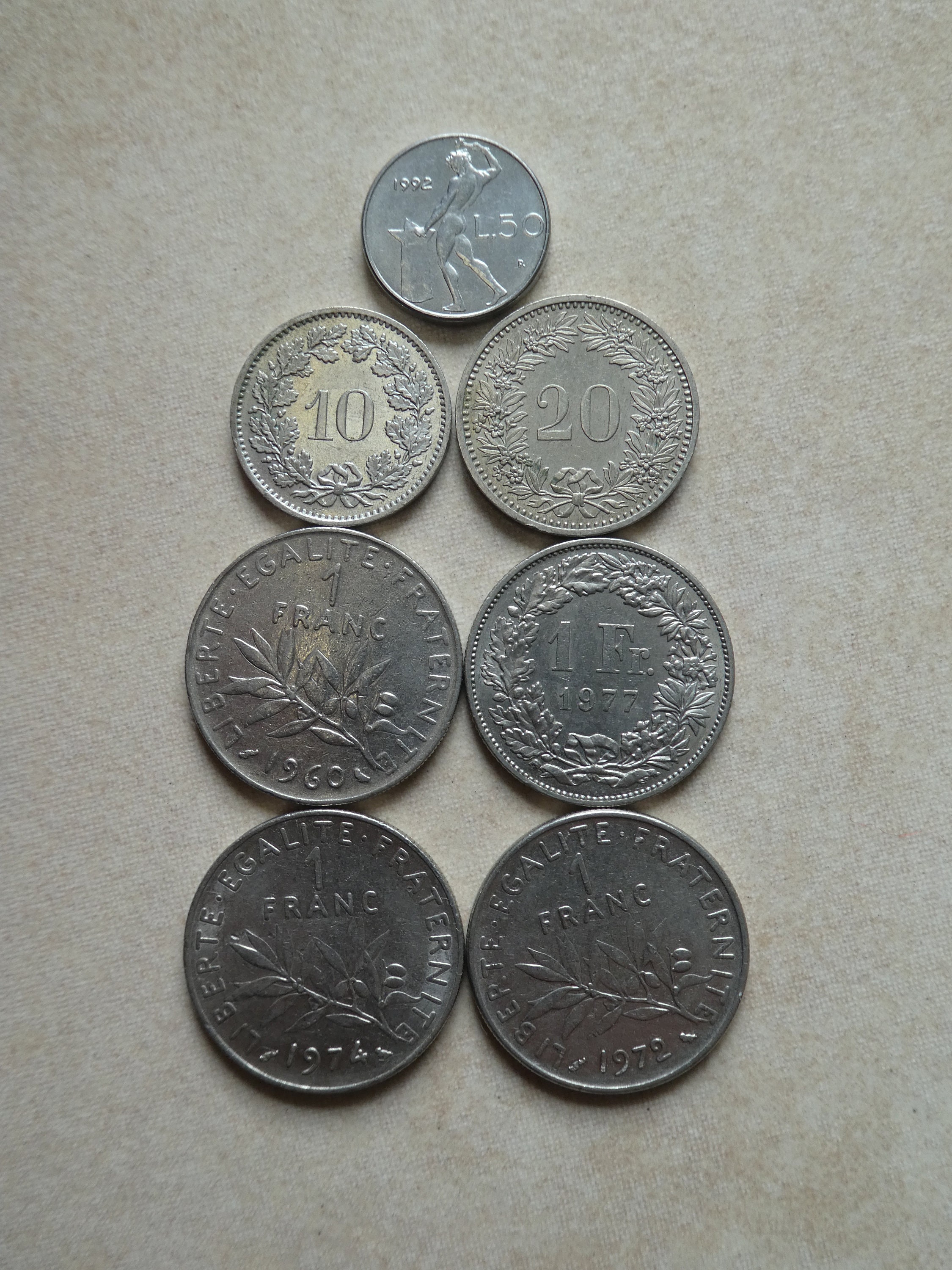Set of Swiss Franc Coins 1960-1985 and Italian Lira Coin 1992, Swiss ...