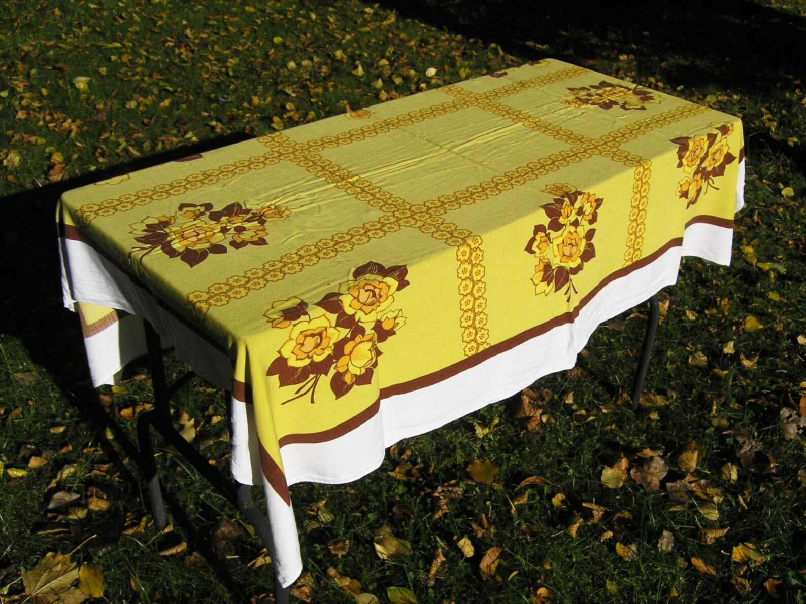 Vintage Yellow Floral Tablecloth, Mid Century Rectangular Cotton ...